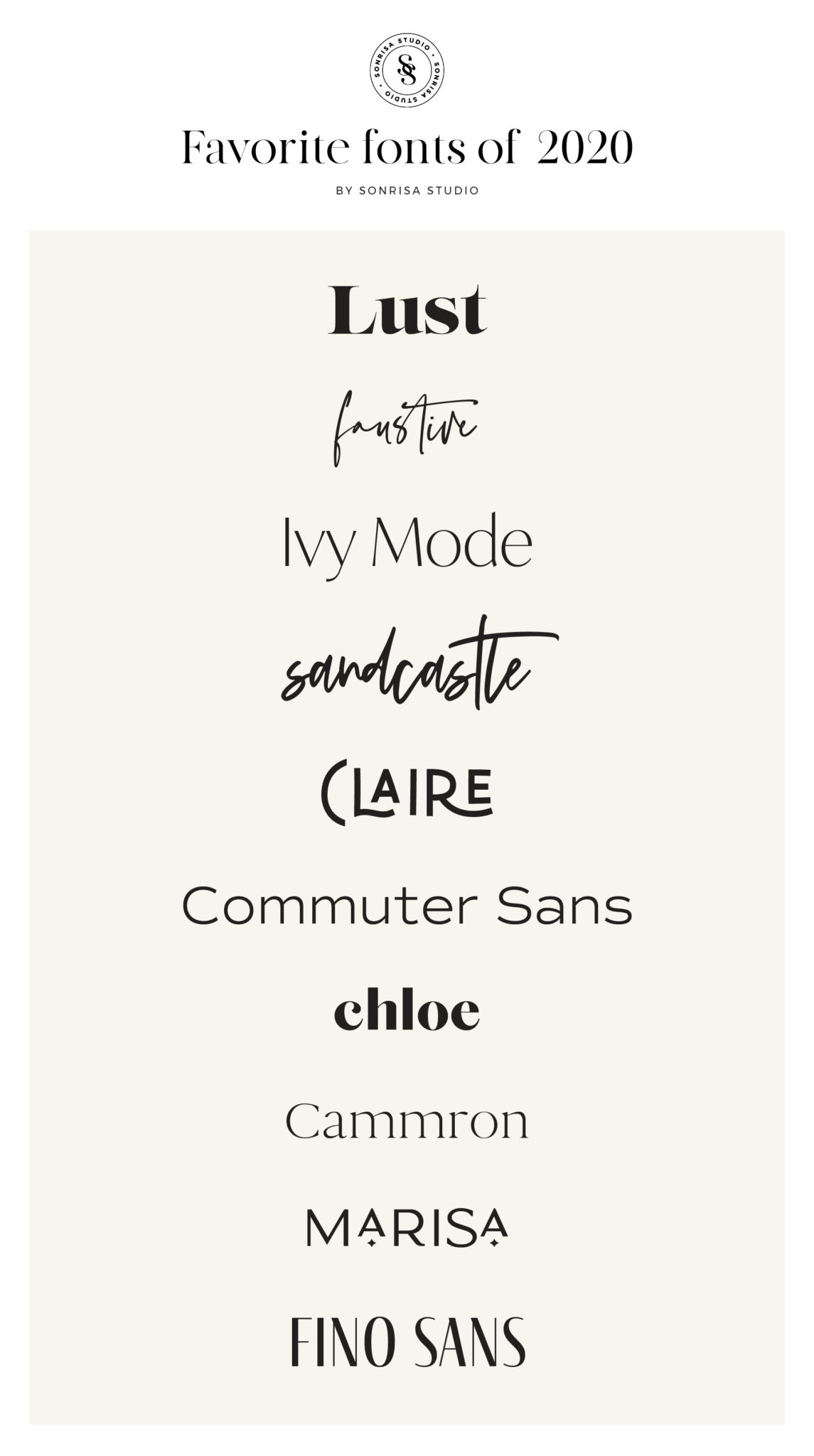 Favorite Fonts of 2020 - sonrisastudio.com